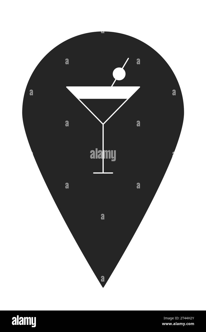 Nightclub cocktail bar map pinpoint black and white 2D line cartoon ...