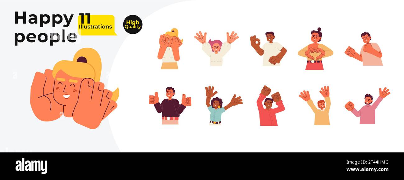 Happy people diverse cartoon flat illustration bundle Stock Vector ...