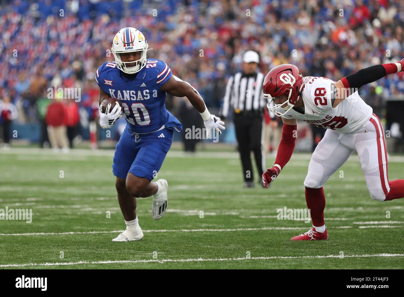 LAWRENCE, KS - OCTOBER 28: Kansas Jayhawks running back Daniel Hishaw ...
