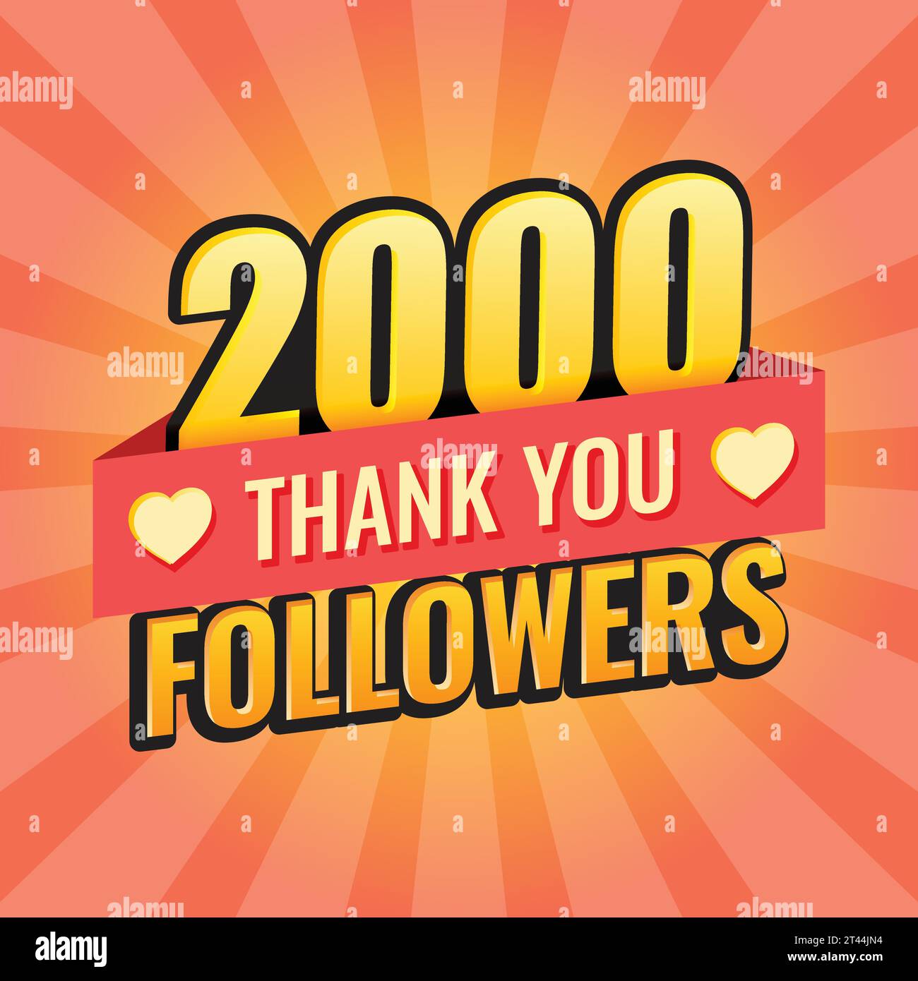 Thank you 2000 followers icon in flat style. Subscription amount vector ...