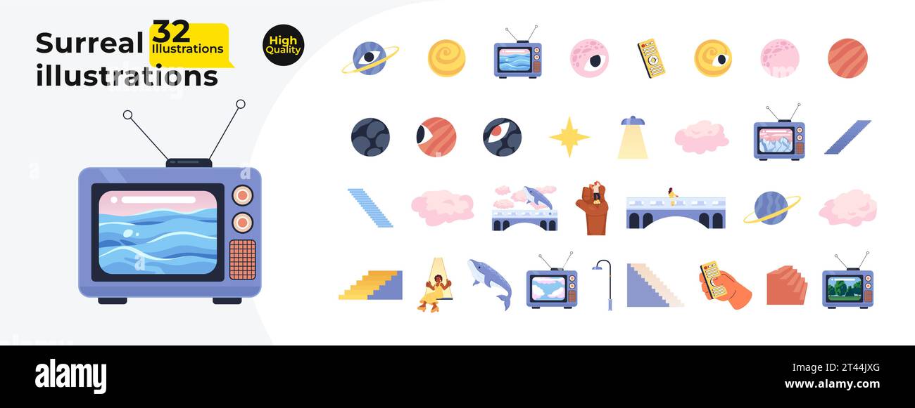 Surreal dreamy 2D cartoon objects bundle Stock Vector Image & Art - Alamy