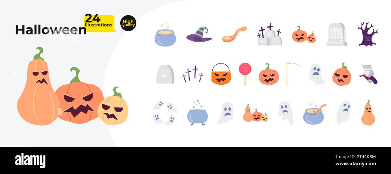 Halloween spooky 2D cartoon objects bundle Stock Vector Image & Art - Alamy