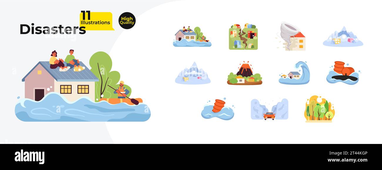 Natural disasters cartoon flat illustration bundle Stock Vector Image ...