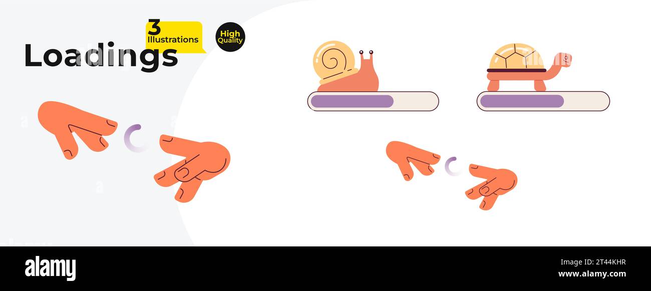 Snail turtle loading bars, spinner vector illustration bundle Stock ...