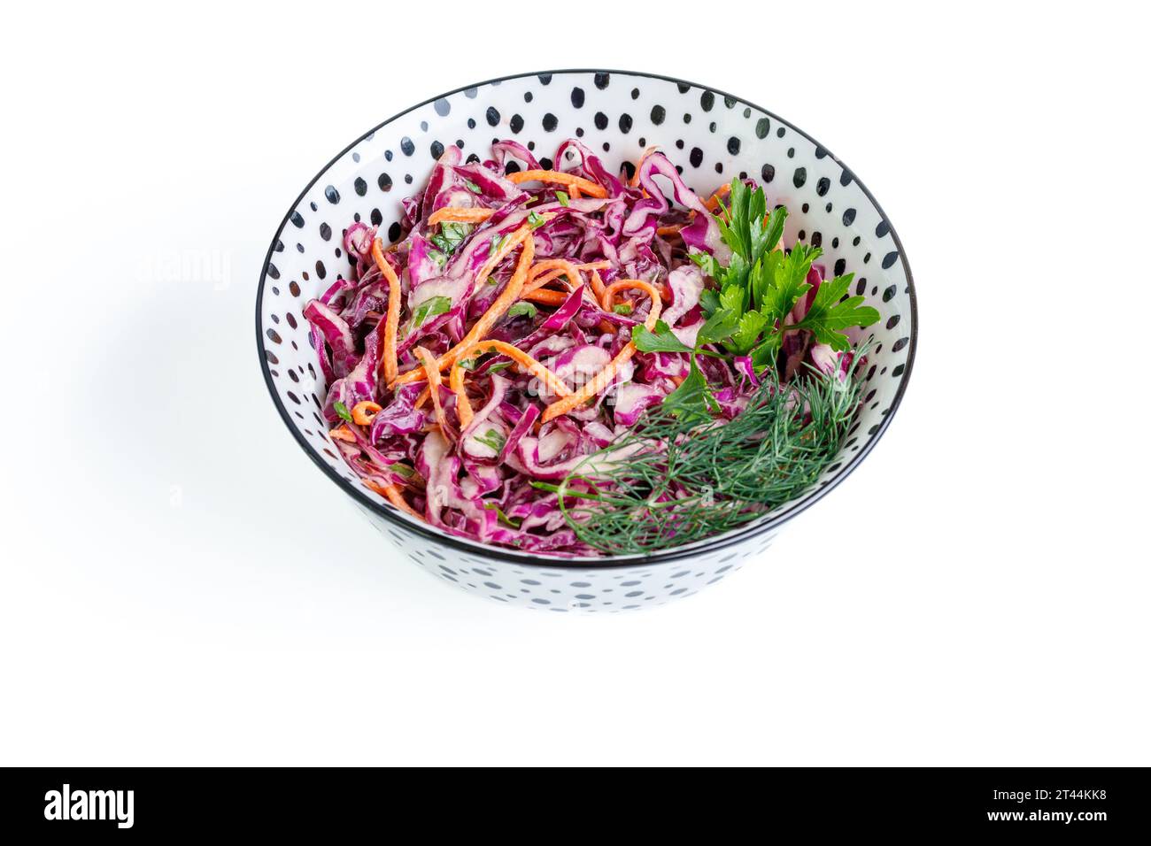 cole slaw salad with red cabbage on a white background for a food ...