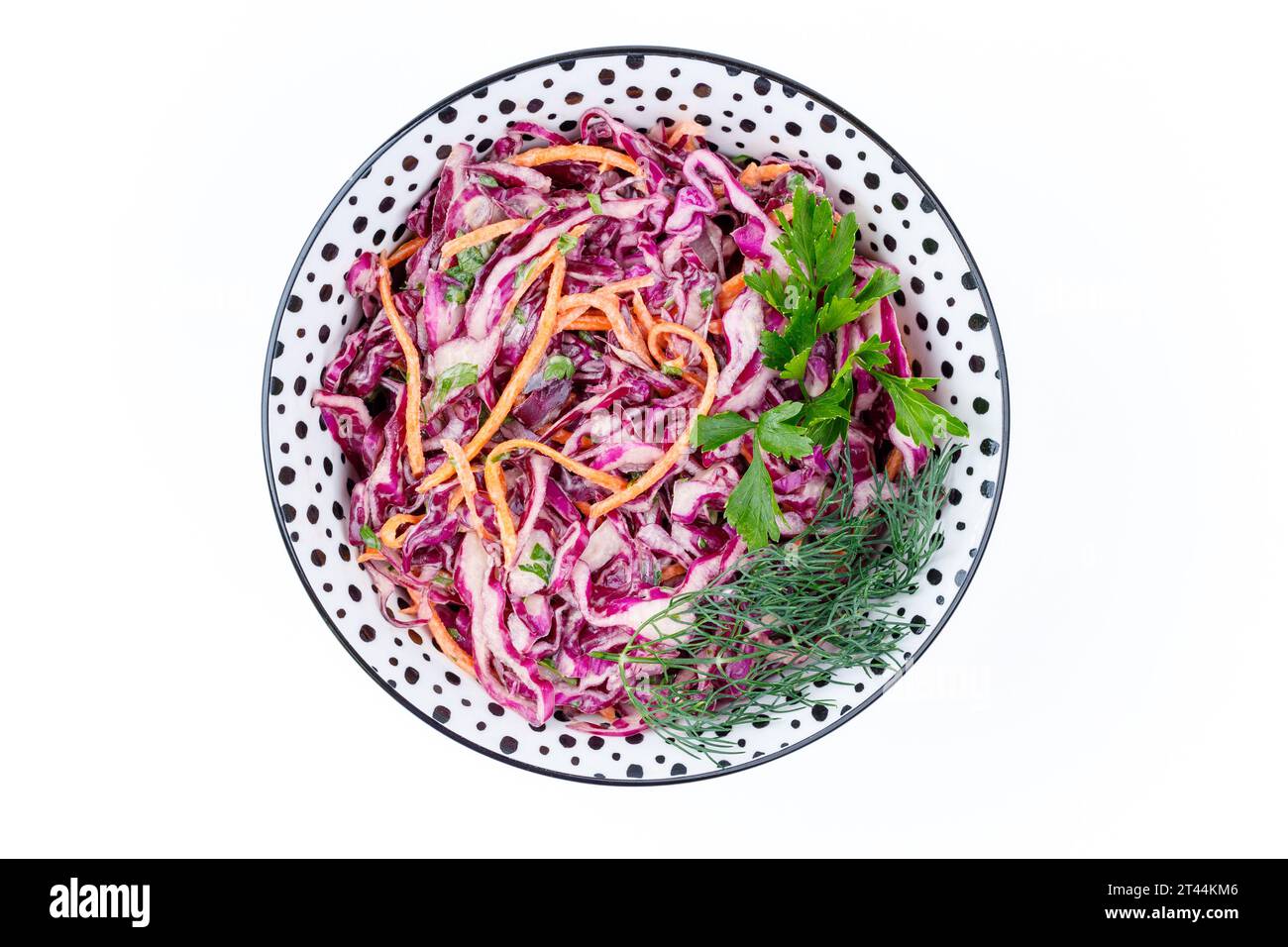 cole slaw salad with red cabbage on a white background for a food ...