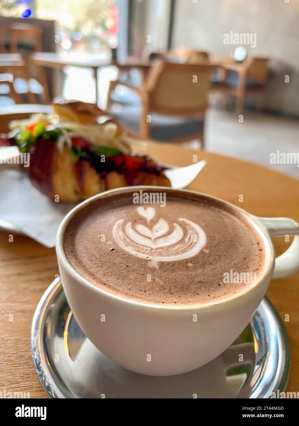 coffee, side view delicious and beautiful cup of cappuccino coffee with ...