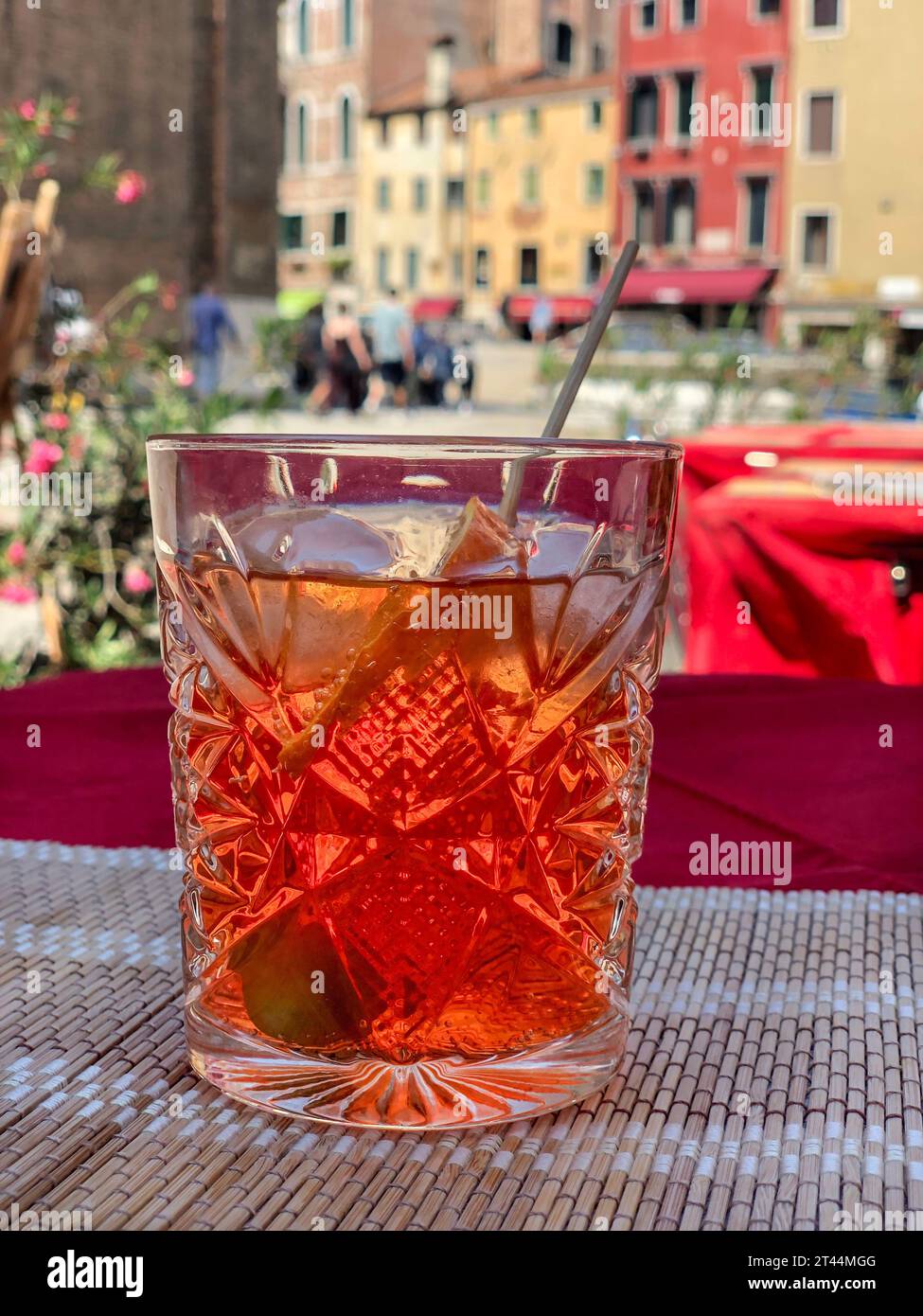 aperol cocktail, side view aperol spritz glass on table with over ...