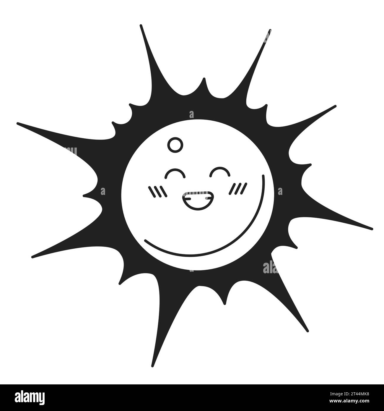 Grinning sun head black and white 2D cartoon character Stock Vector ...