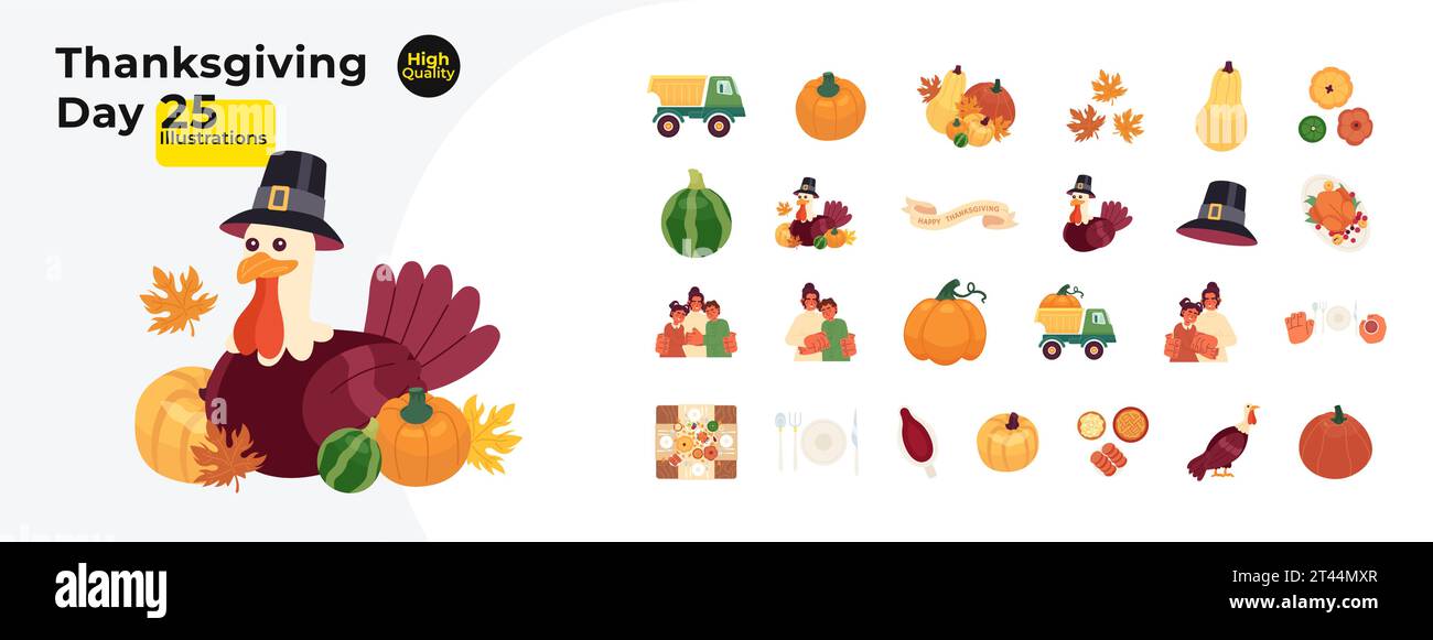 Thanksgiving day cartoon flat illustration bundle Stock Vector Image ...