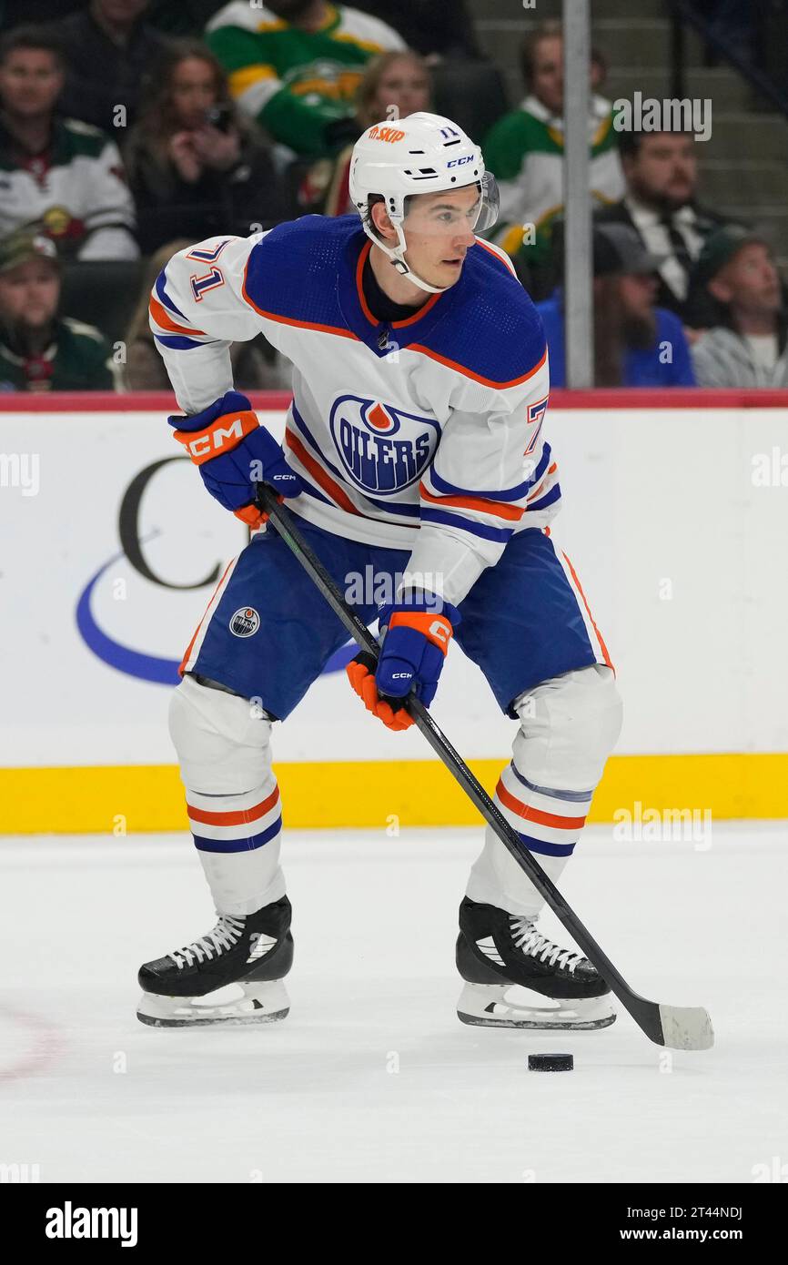 Edmonton Oilers center Ryan McLeod (71) skates with the puck during the ...