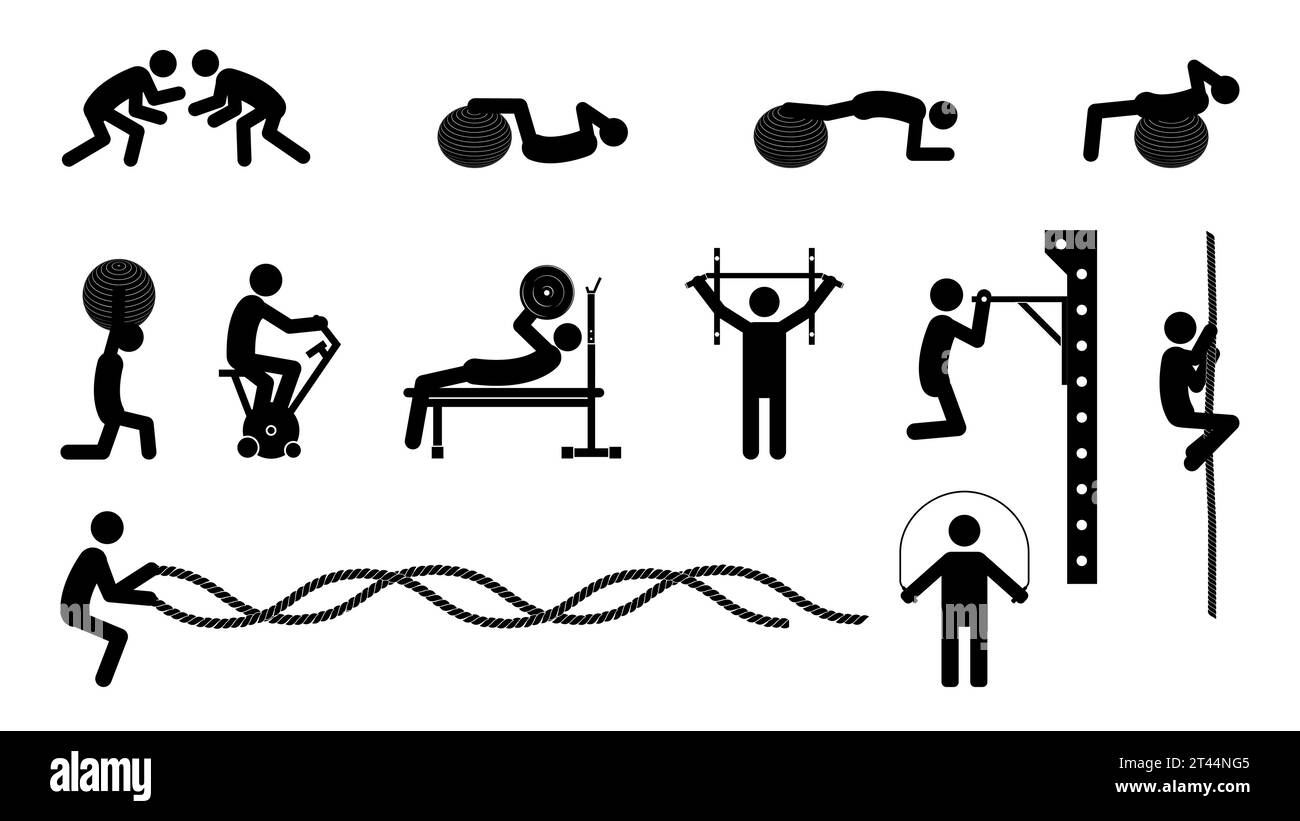 Stick figures, big sports set. Black silhouettes on white background ...