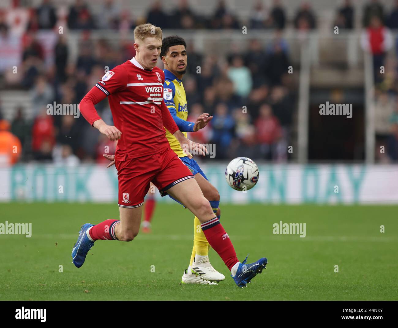Josh Coburn of Middlesbrough in action with Ki-Jana Hoever of Stoke ...