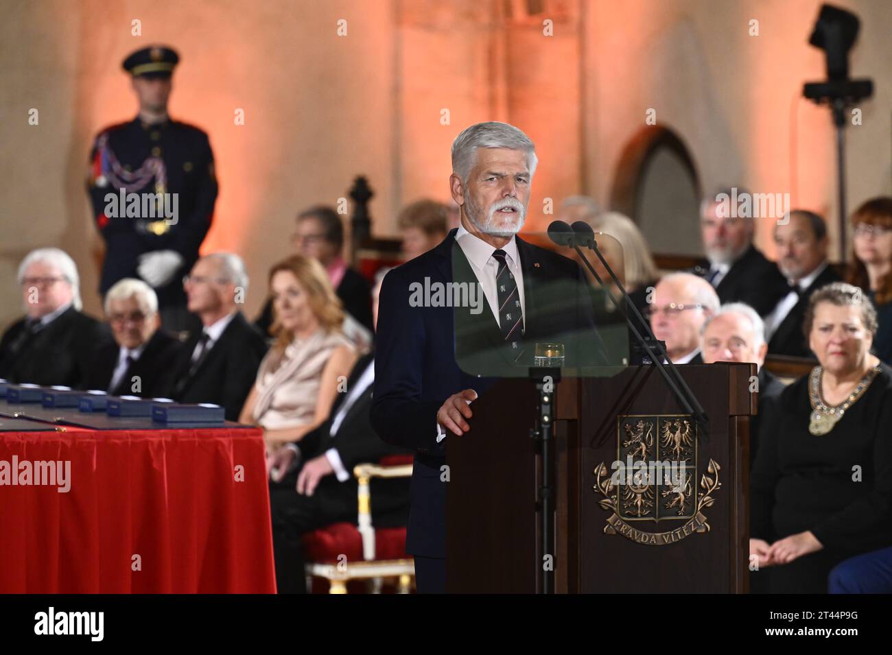 Vladislav Hall, Prague Castle. 28th Oct, 2023. Czech President Petr ...