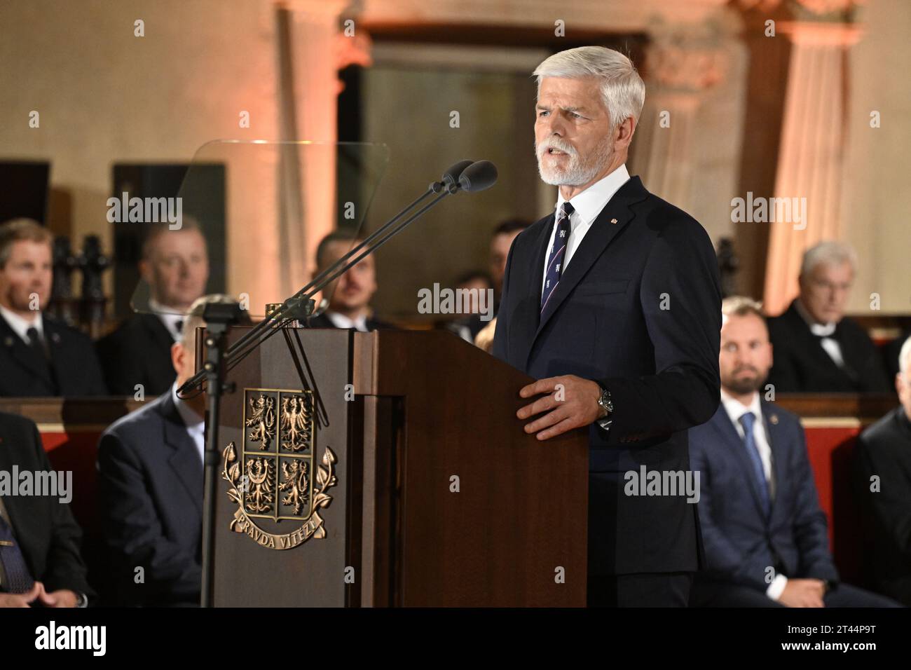 Vladislav Hall, Prague Castle. 28th Oct, 2023. Czech President Petr ...