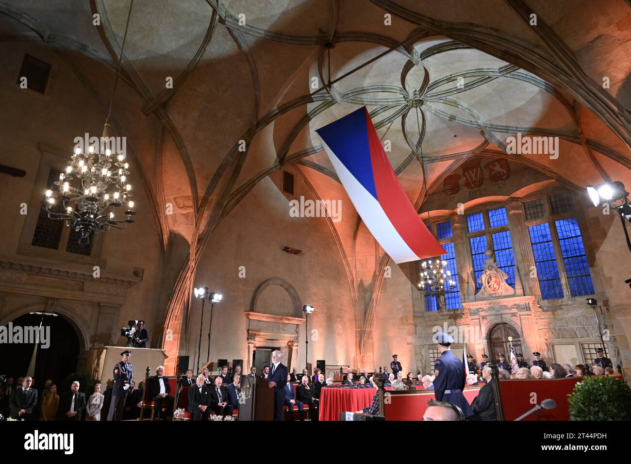 Vladislav Hall, Prague Castle. 28th Oct, 2023. Czech President Petr ...