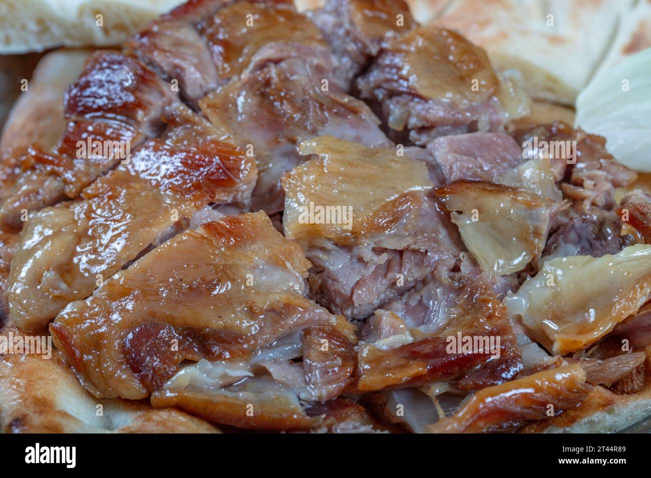 Turkish cuisine lamb ribs on pita bread. Tandoori style lamb chops and ...