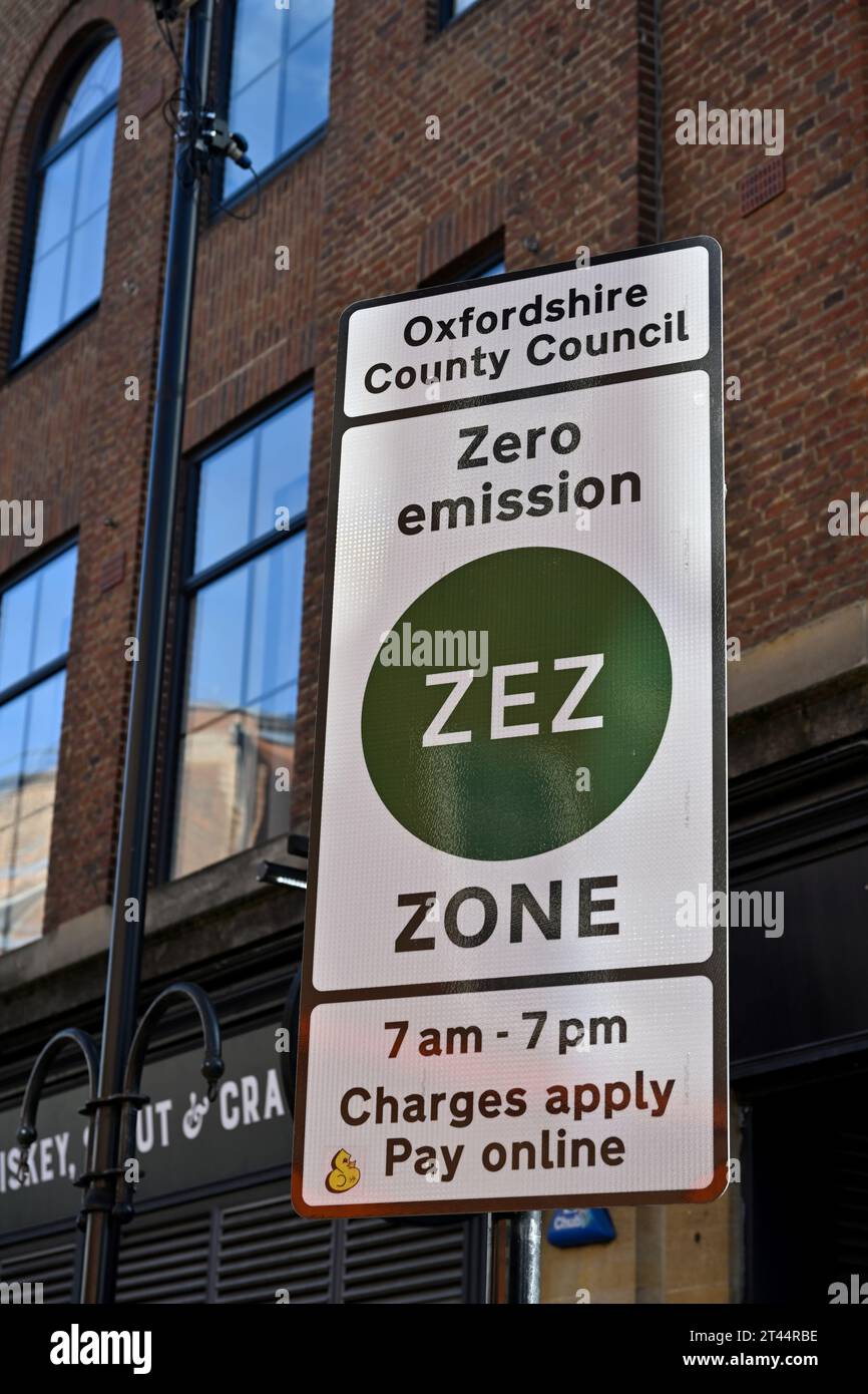 Road sign warning entering Zero Emission Zone (ZEZ) zone and charges ...