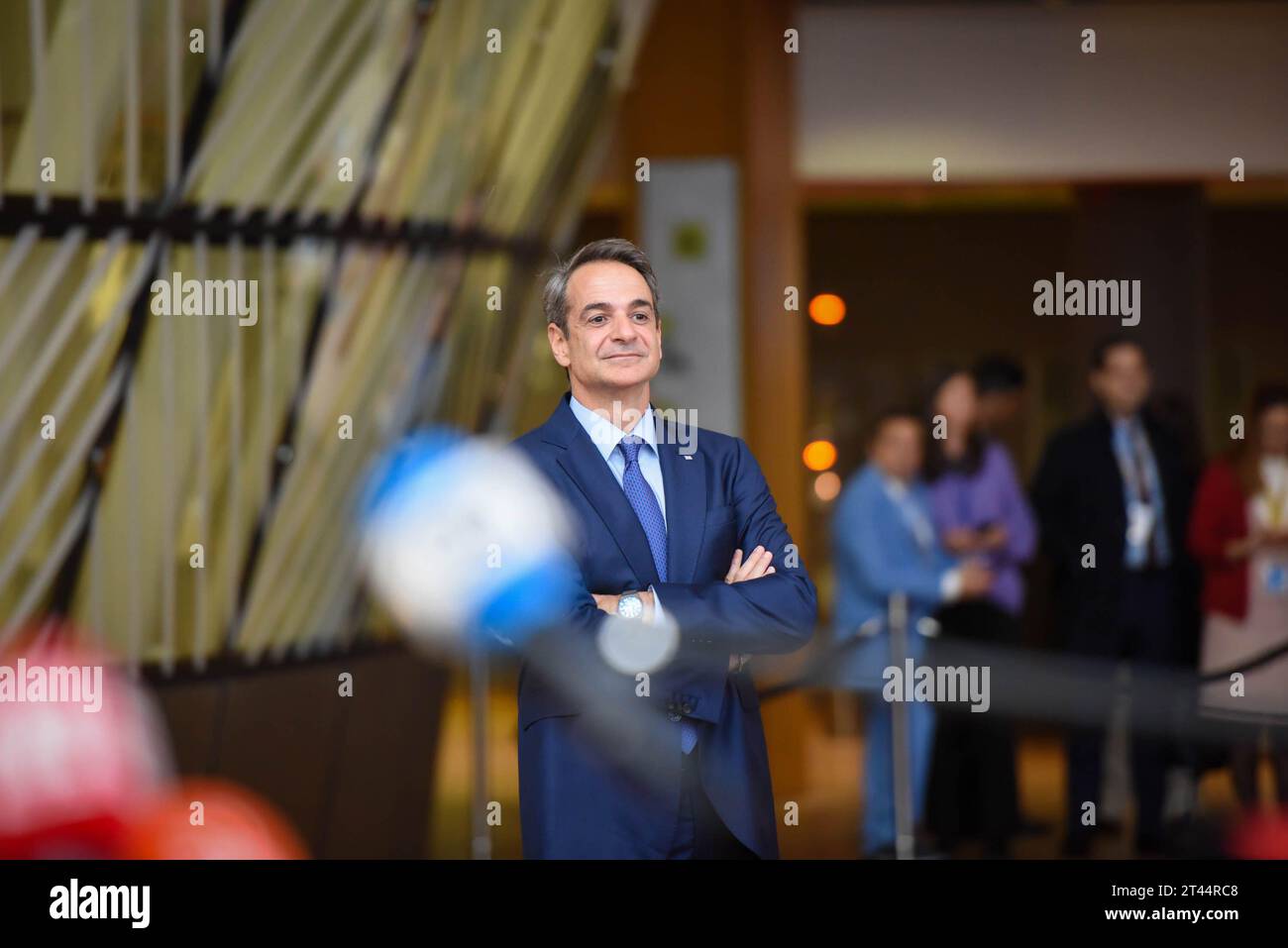 Greece's Prime Minister Kyriakos Mitsotakis arrives for an EU summit at ...