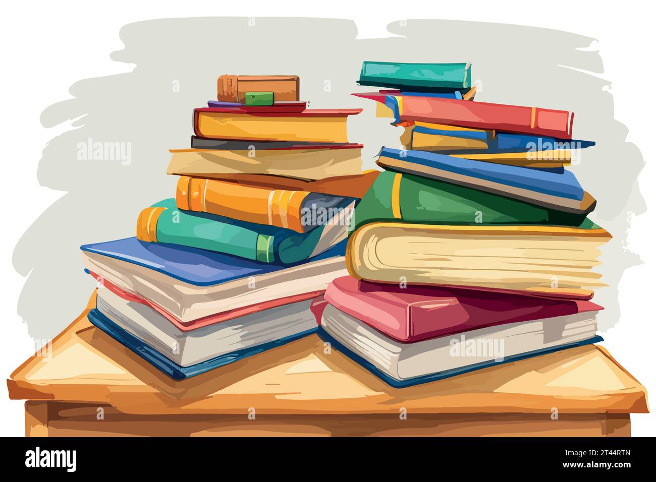 Watercolor school background Vintage books stacks and school supplies ...