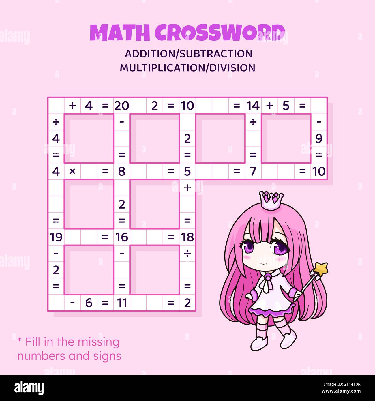 Math Crossword puzzle for kids. Addition, subtraction, multiplication ...