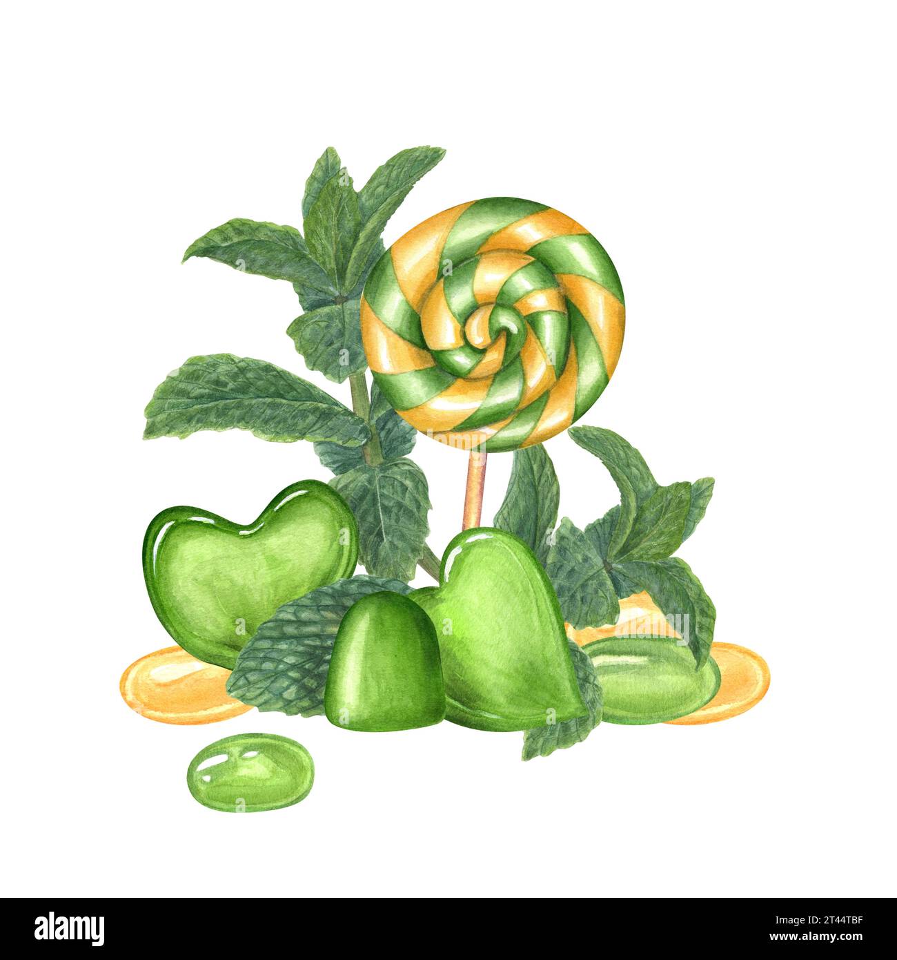 Peppermint candies, Lollipop, Heart-shaped caramels, mint branch ...
