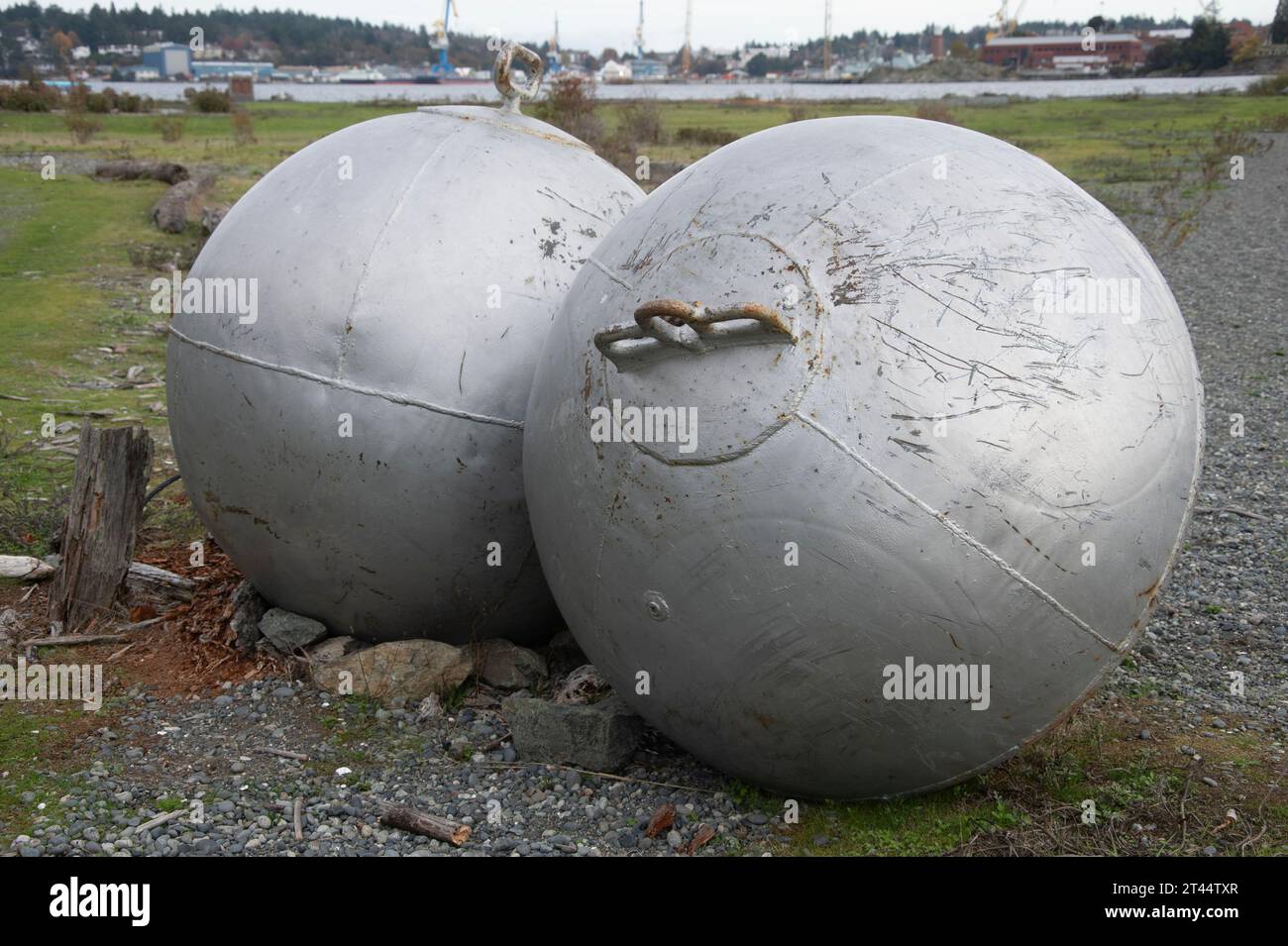 Steel floats on beach at Fort Rodd Hill & Fisgard Lighthouse National ...