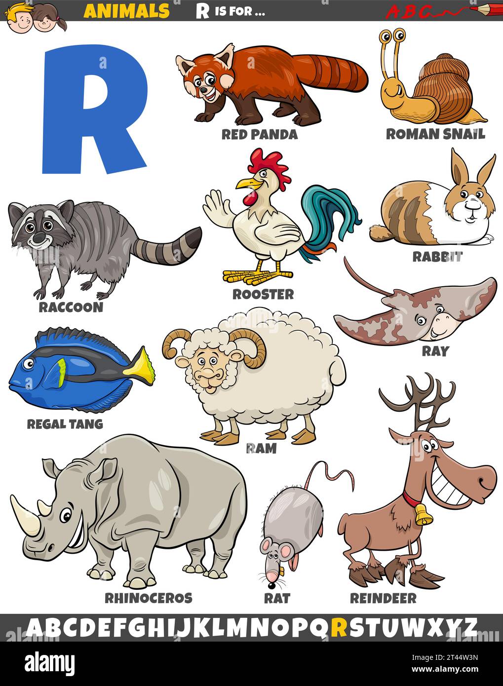 Cartoon illustration of animal characters set for letter R Stock Vector ...