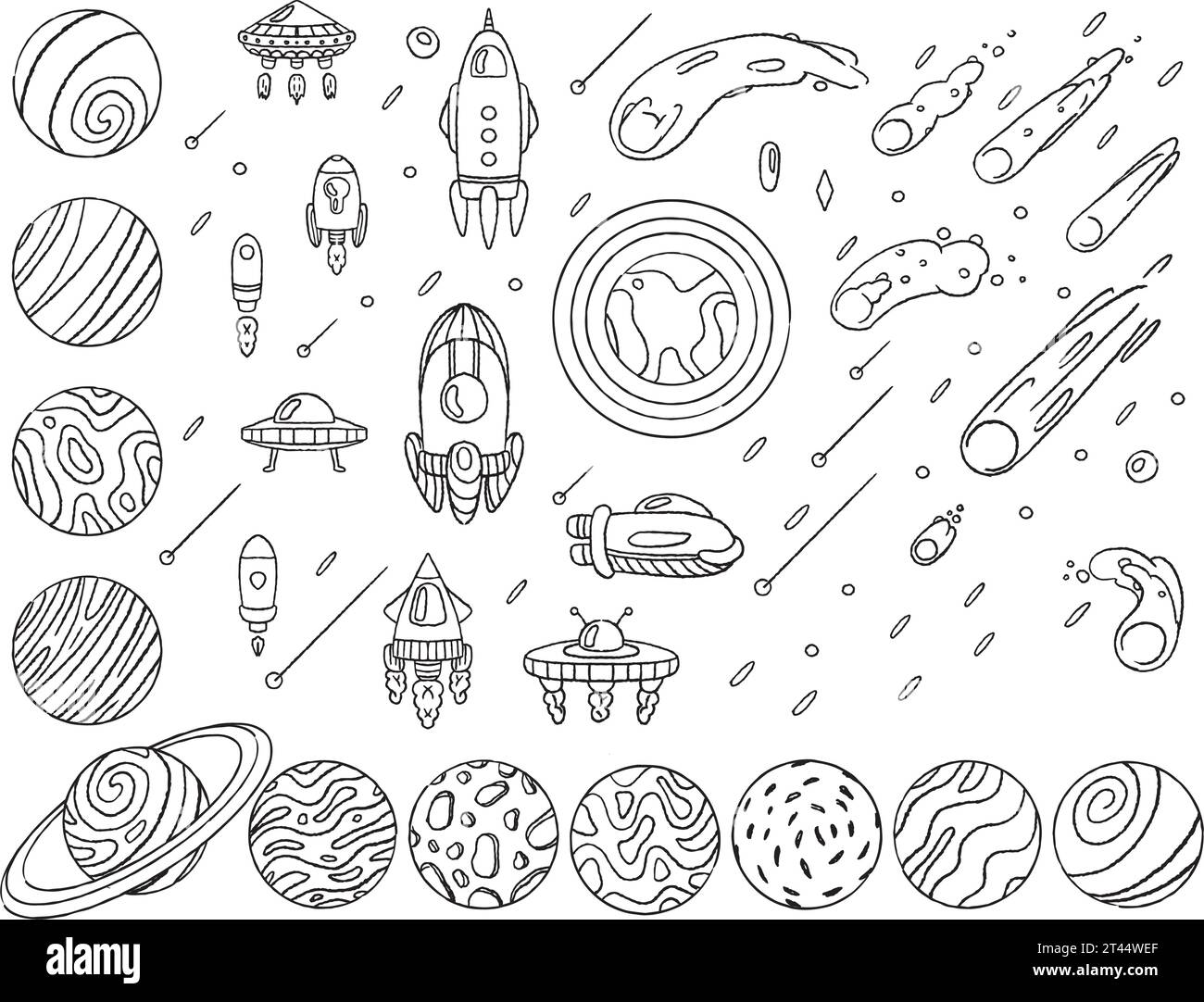 Set of space, star elements, adventures in space, transport, vector set ...