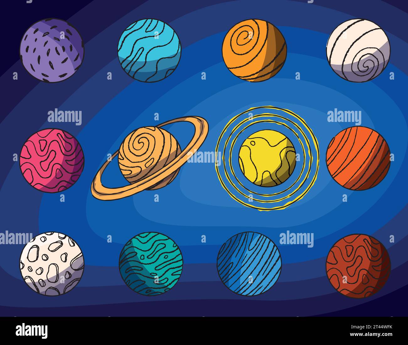 Set of planets in space, simple design drawn with a brush. Vector ...