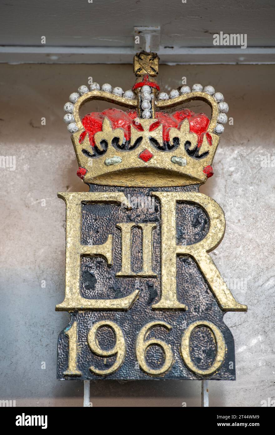 royal coat of arms for elizabet the second ER sign on a post office ...