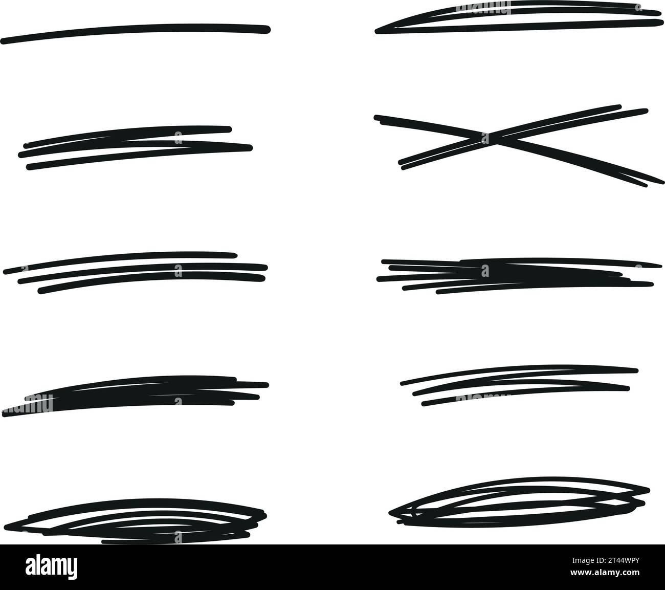 Set of hand doodles. Collection of doodle marker strips. Doodle ...