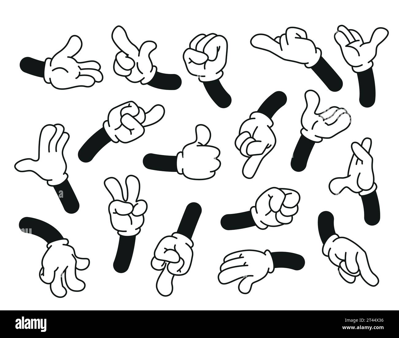 Set of cartoon hands. Hands in gloves showing simple emotions and gestures. Collection of ...