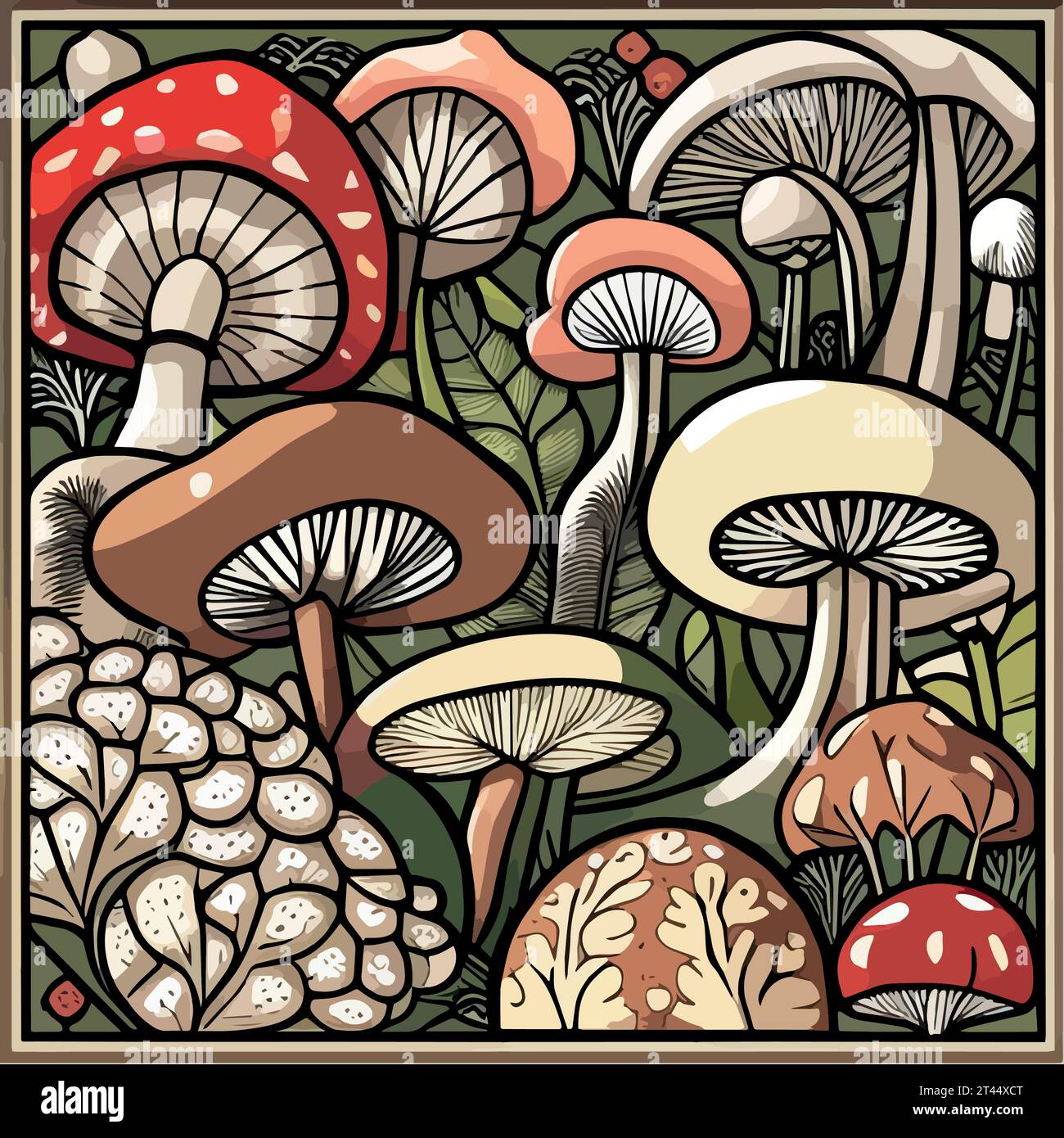 Mushroom pattern design. autumn nature wallpaper. Wild forest pattern ...