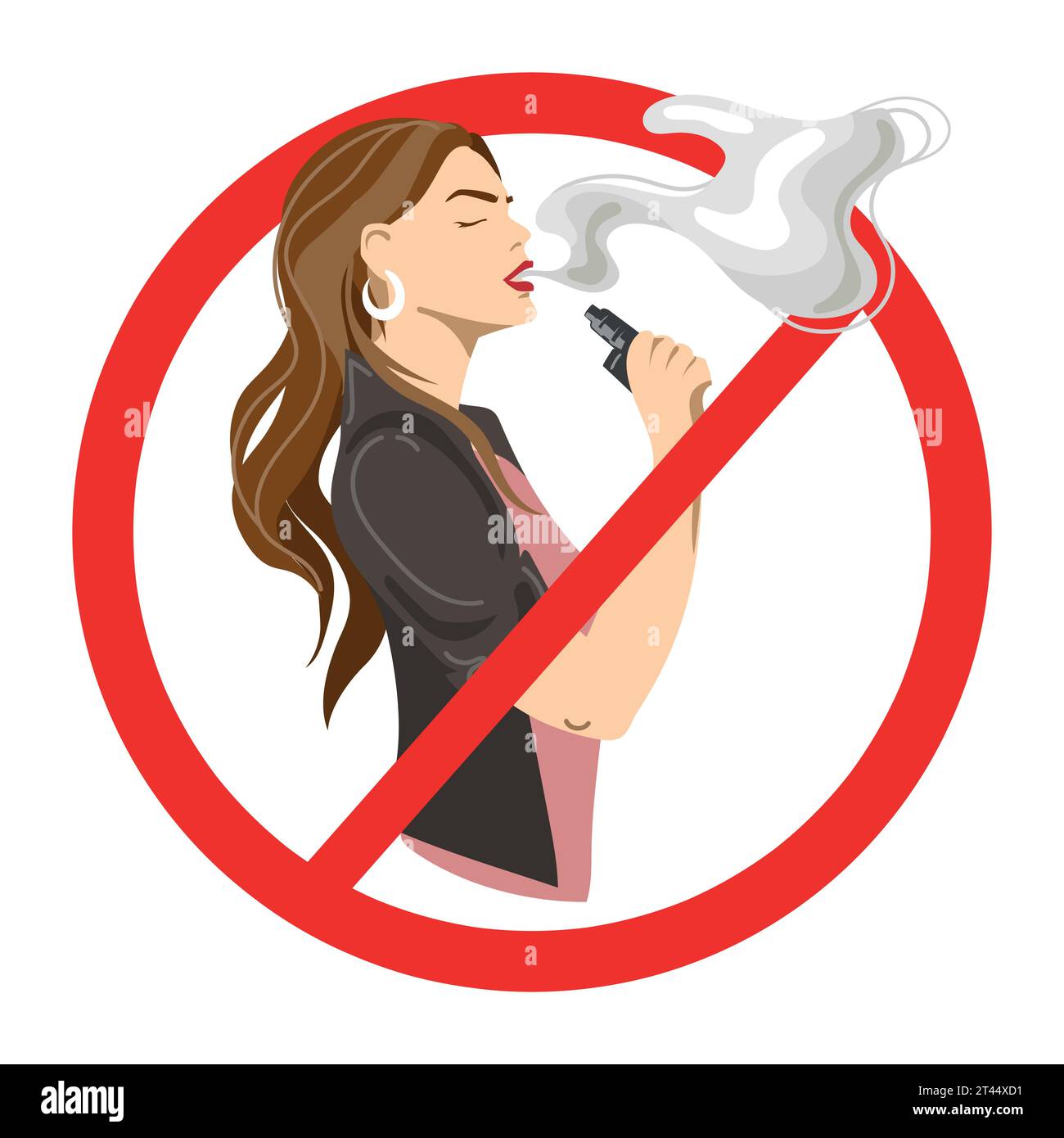 No Vaping Smoking Sign Woman Smoking E Segarita Vape In Red Forbidden