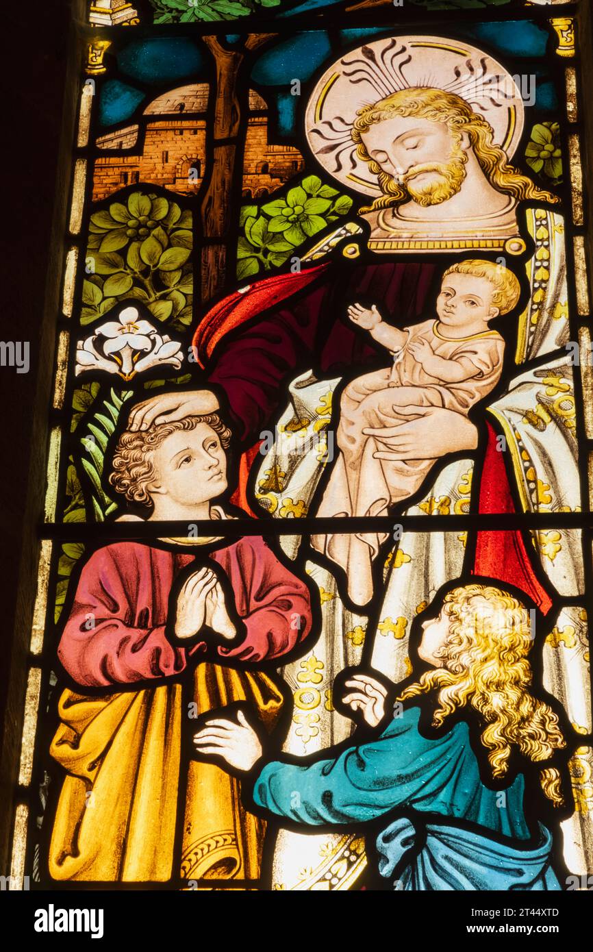 Stained glass window depicting scene from the life of christ hi-res ...