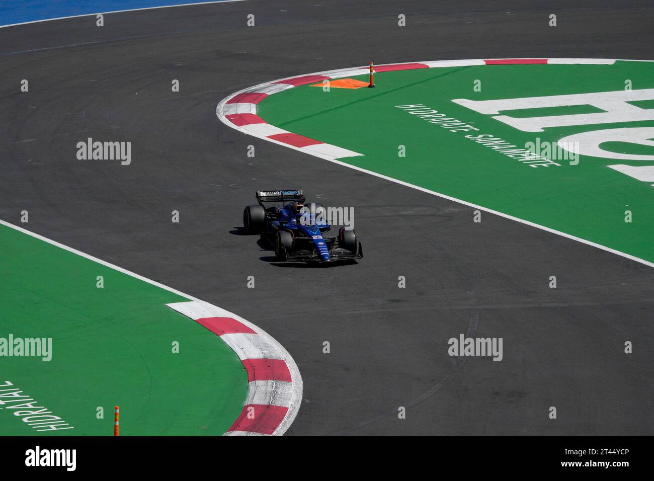 Alexander Albon, of Thailand, steers his Williams during a practice run ...