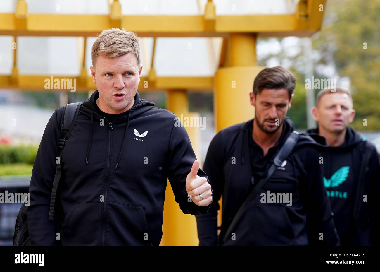Newcastle United manager Eddie Howe arrives at the ground alongside his ...