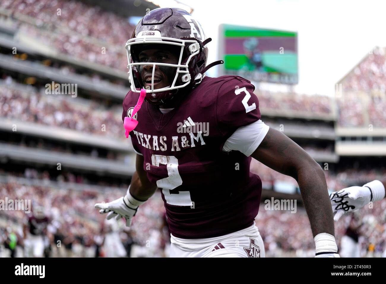 Texas A&M running back Rueben Owens (2) reacts after scoring a ...