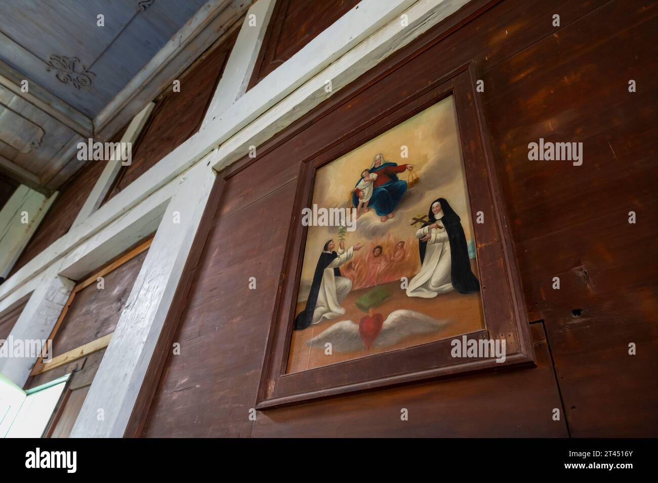 An allegorical painting adorns the rustic walls of the Mission of the ...