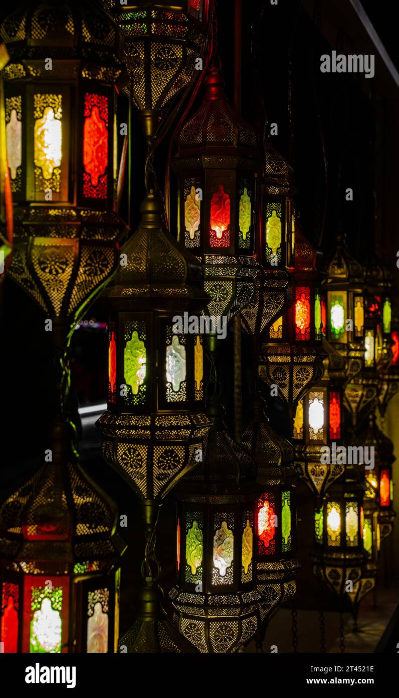 vibrant Turkish lights, commonly employed for Islamic decor, exude a ...