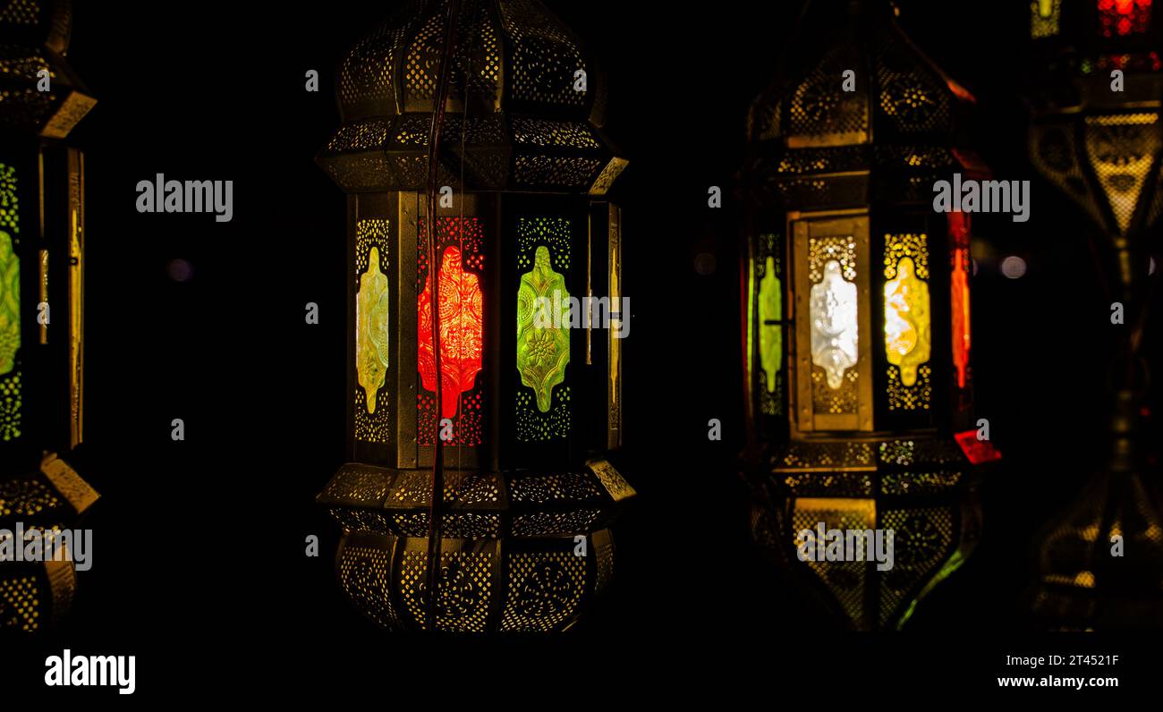 vibrant Turkish lights, commonly employed for Islamic decor, exude a ...