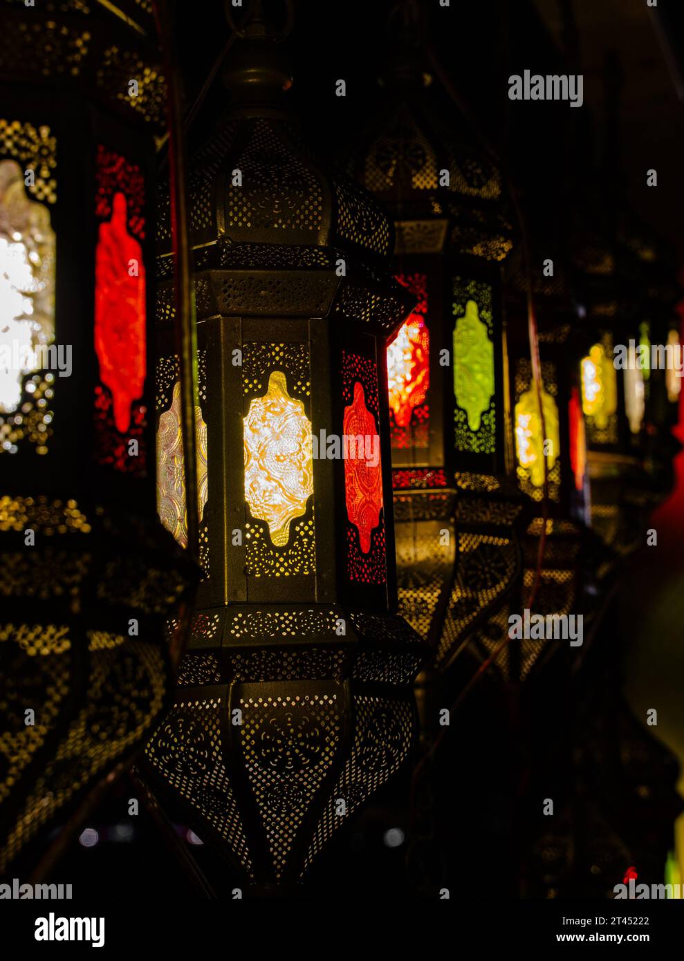 vibrant Turkish lights, commonly employed for Islamic decor, exude a ...