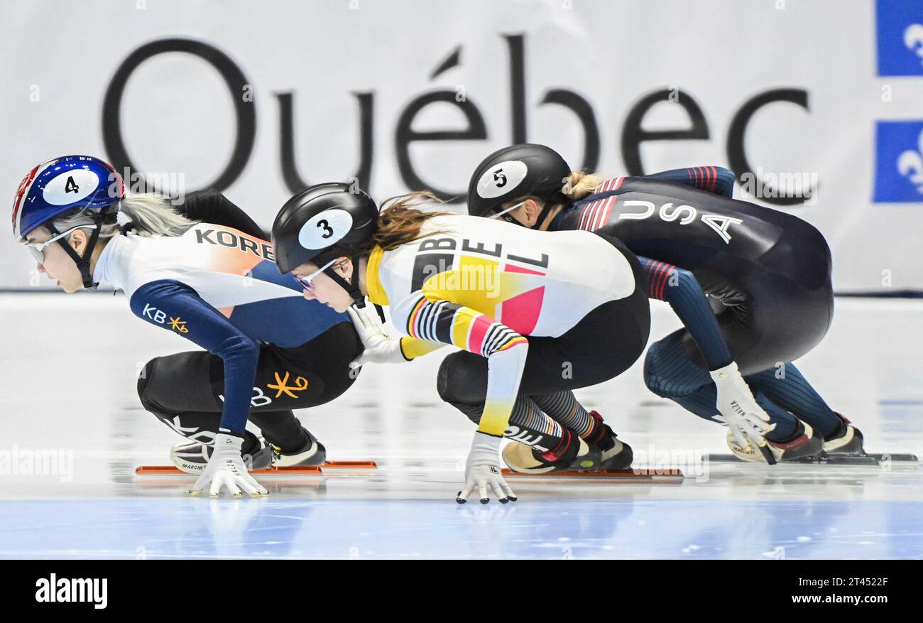 Kim Gilli of South Korea, front, skates to a first place finish ahead ...