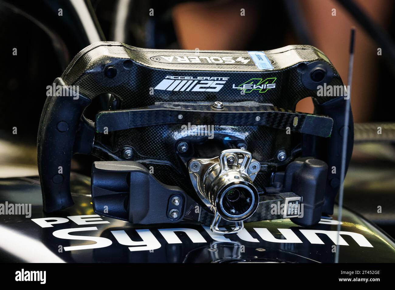 Mercedes AMG F1 Team W14, mechanical detail of the steering wheel ...