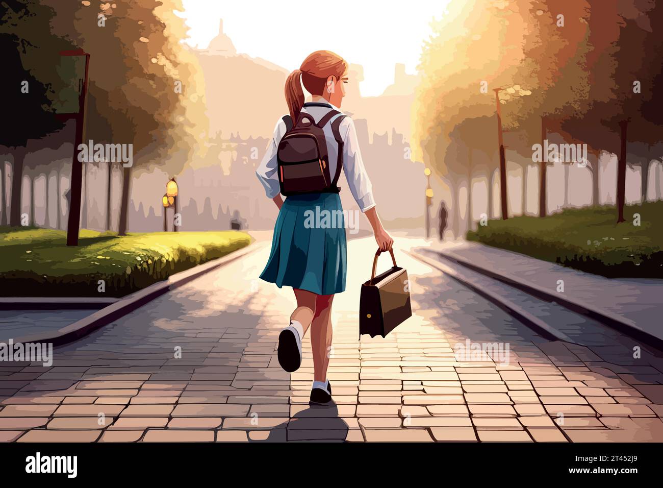 Happy children schoolchildren with backpacks go back to school. Vector ...