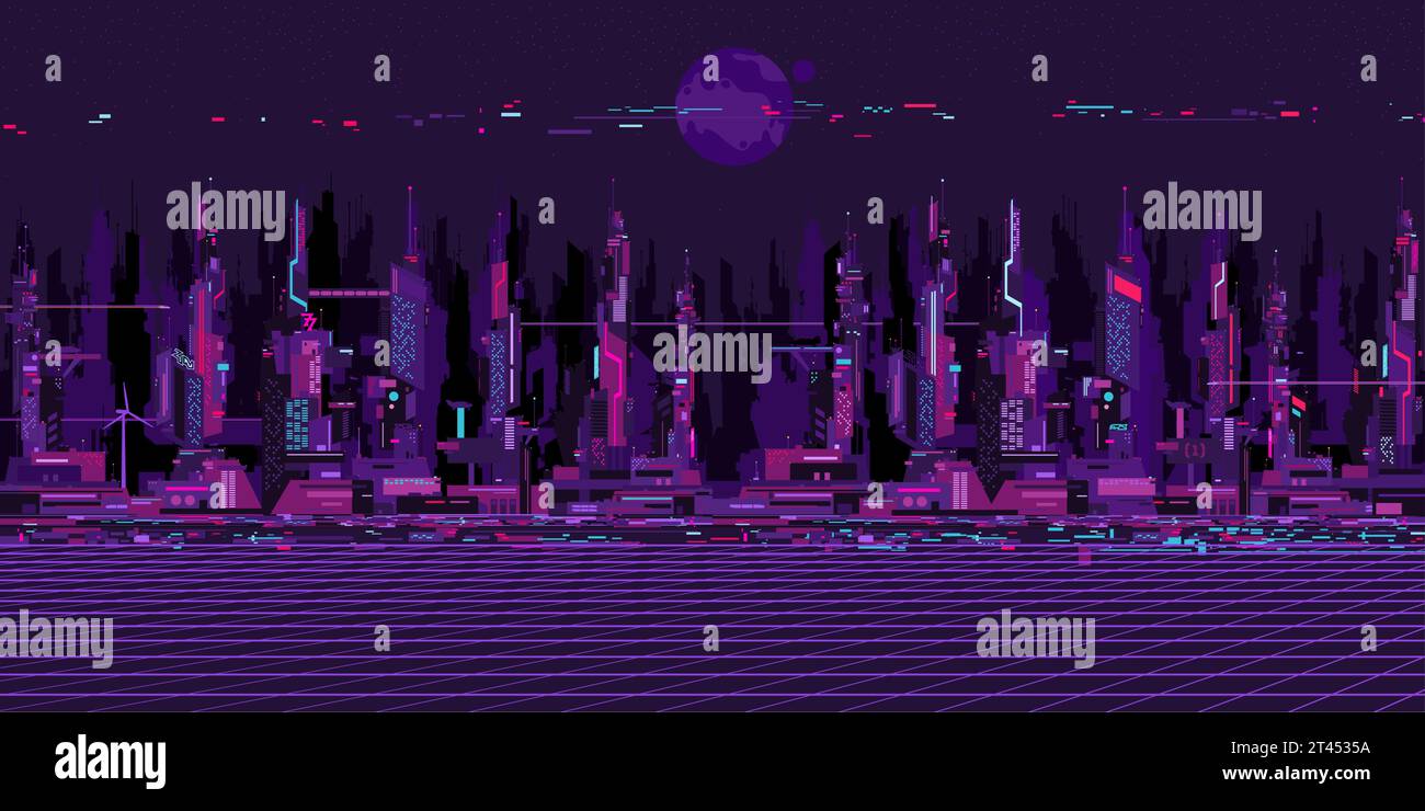 Abstract Futuristic Sci-fi Cyber Space City Landscape Vector ...