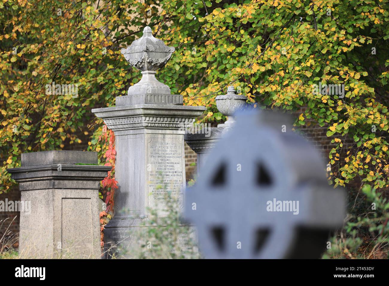 Autumn tints in historic Brompton Cemetery, which was first consecrated ...