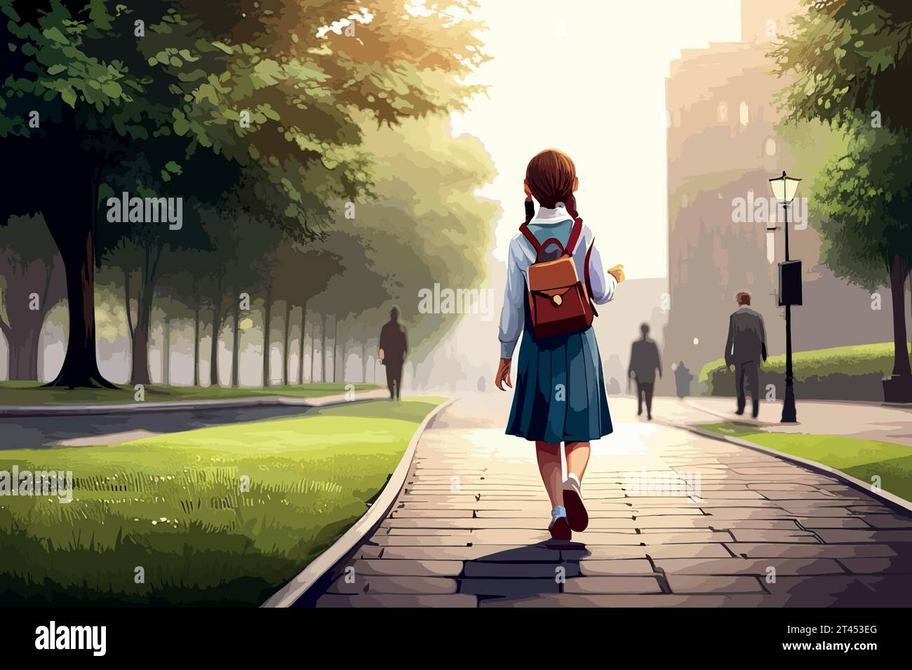 Happy children schoolchildren with backpacks go back to school. Vector ...