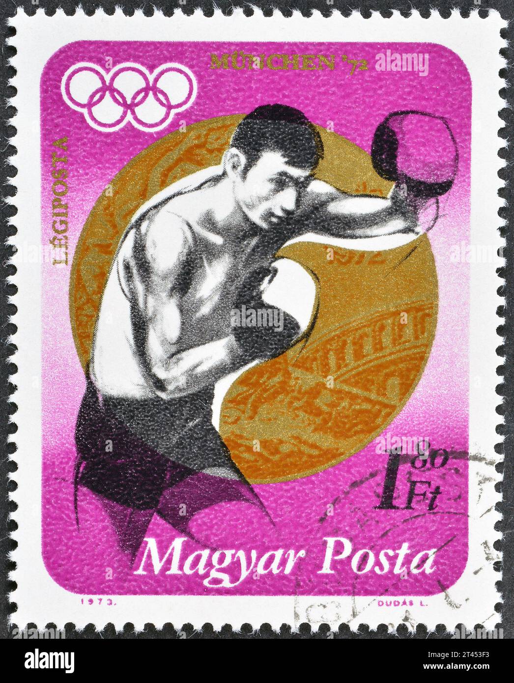 Cancelled postage stamp printed by Hungary, that shows Gold medalist ...